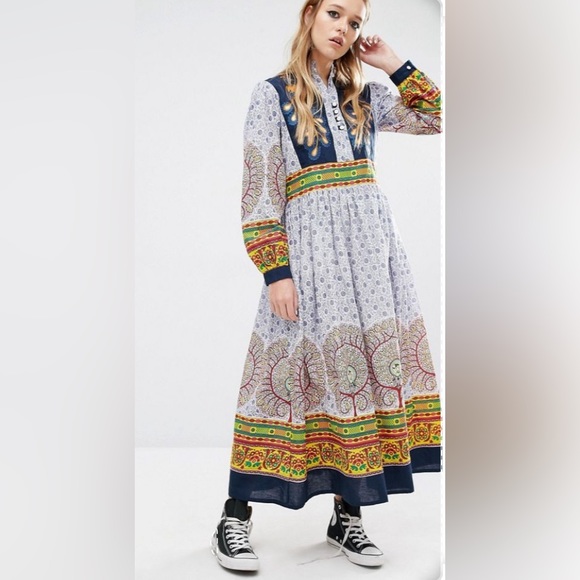 Reclaimed Vintage | Dresses | Reclaimed Vintage Maxi Dress With Peacock Embroidered Detailing ...